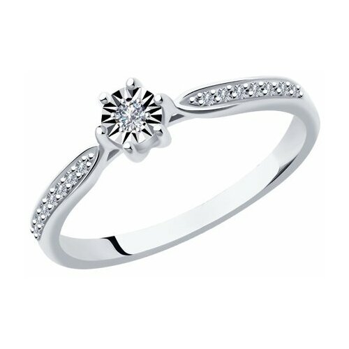 Кольцо помолвочное Diamant online, белое золото, 585 проба, бриллиант, размер 16.5, бесцветный