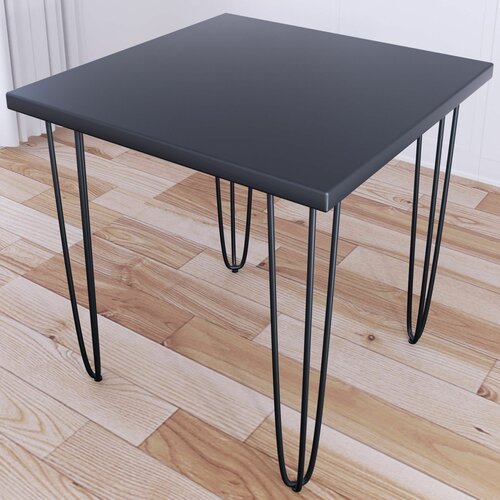 Стол кухонный Loft с квадратный столешницей цвета антрацит из массива сосны 40 мм и черными ножками-шпильками, 75x75х75 см