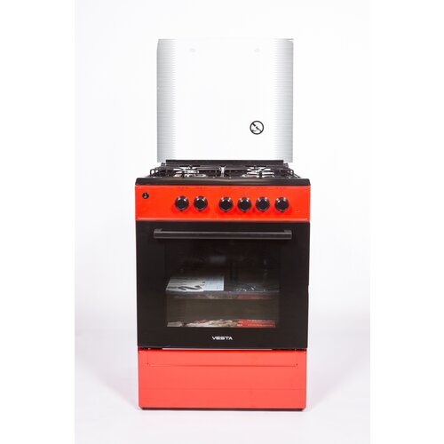 Комбинированная плита VESTA-VALENCIA VGE 10-E красная с электрической духовкой, электро-поджиг, подсветка, 3 режима духовки