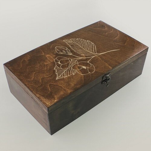 Коробка для чайных пакетиков из дерева, чайница большая, 4 отделения с узором Иллюстрация Ветка - 1238