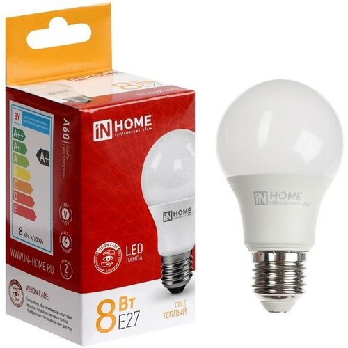 Лампа светодиодная IN HOME LED-A60-VC, 8 Вт, 230 В, Е27, 3000 К, 760 Лм
