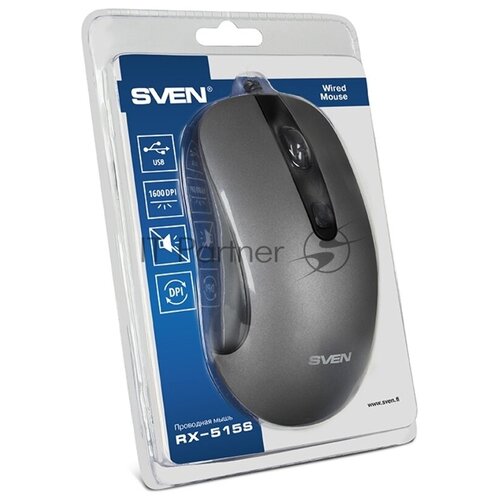 Мышь SVEN RX-515S серая (бесшумн. клав, 3+1кл. 800-1600DPI, 1,5м, блист.) USB (SV-018573)