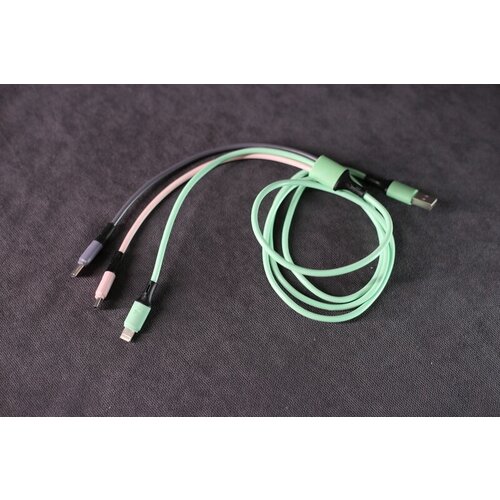 Зарядный кабель 3 в 1 (Lightning, Type-C, Micro USB), зеленый