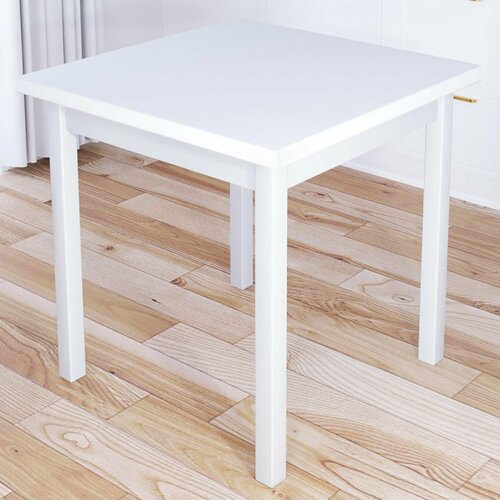 Стол кухонный Классика с квадратной белой столешницей из массива сосны 40 мм и белыми ножками, 70х70х75 см