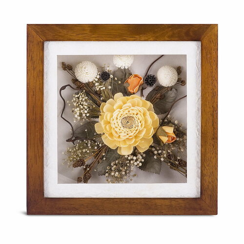 Панно настенное цветы из сухоцветов в деревянной рамке со стеклом