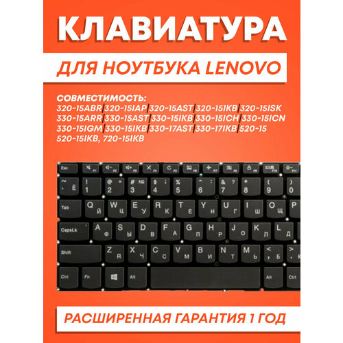 Клавиатура для Lenovo IdeaPad 320-15ABR, 320-15IAP, 320-15AST, 320-15IKB, 320-15ISK, 330-15ARR, 330-15AST, 330-15IKB, 330-15ICH, 330-15ICN, 330-15IGM
