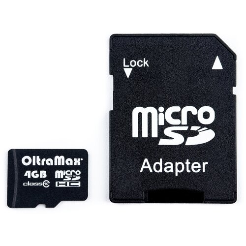 Карта памяти OltraMax microSDHC 4 ГБ Class 10, V10, A1, адаптер на SD, 1 шт., черный