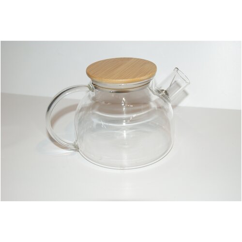 Чайник заварочный, стеклянный с фильтром-пружиной и бамбуковой крышкой ,800 мл