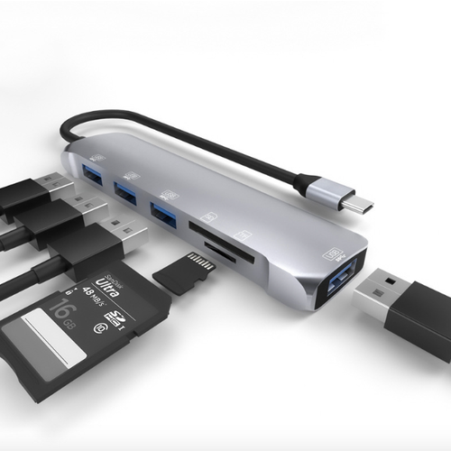 USB-концентратор Type-C Multi-function Adapter 6 в 1 SD/TF, 4 x USB