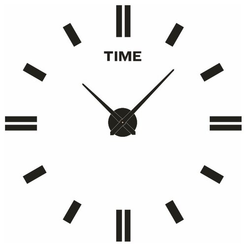 Часы большие кварцевые самоклеящиеся бескаркасные настенные 3D до 120 см DIY цифры черные римские A2004BL