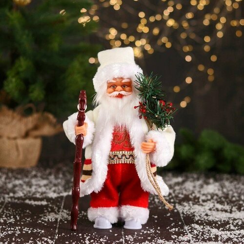 Дед Мороз "В костюмчике с орнаментом, с посохом" двигается, 11х25 см (комплект из 2 шт)