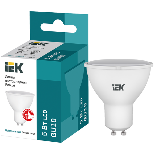 Лампа светодиодная IEK ECO софит 4000K, GU10, PAR16, 5 Вт, 4000 К