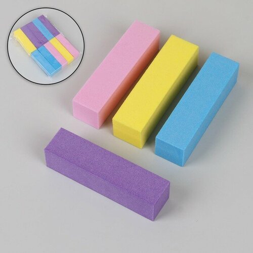 Баф наждачный для ногтей, четырёхсторонний, 9,3 × 2,5 × 2,5 см, фасовка 10 шт в пакете, цвет микс(10 шт.)