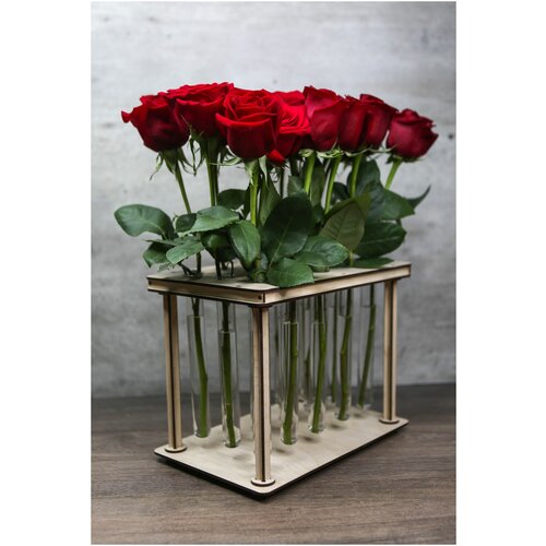 Ваза с пробирками в деревянной подставкой для цветов / подарок на 14 февраля / подарок девушке