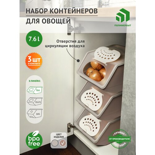 Набор контейнеров для овощей 3 шт / Ящик / Корзина 7,6л.