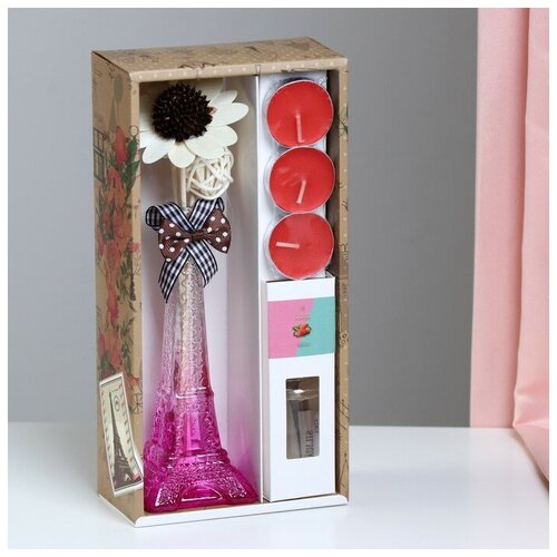Набор подарочный "Эйфелева башня"(ваза, палочки с декором, свечи, аромамасло), клубника