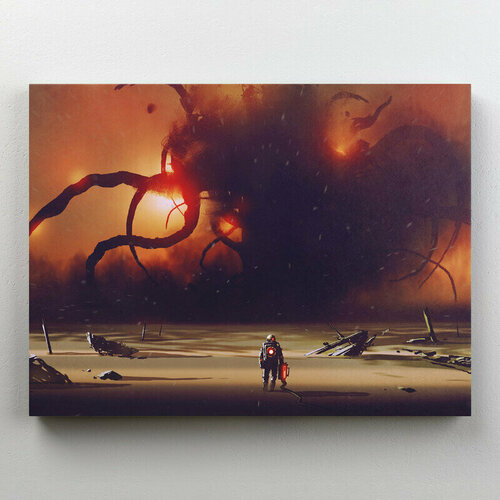 Интерьерная картина на холсте "Огненное чудовище и космонавт" размер 60x45 см