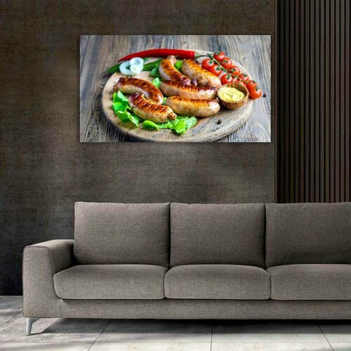 Картина на холсте 60x110 LinxOne "Перец помидор колбаски горчица" интерьерная для дома / на стену / на кухню / с подрамником