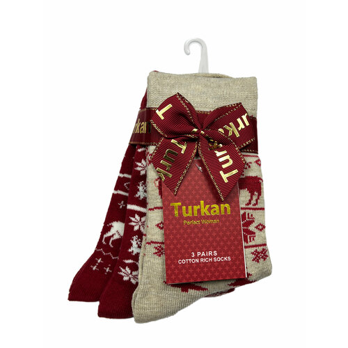 Носки Turkan, 3 пары, размер 36-41, белый, бежевый, красный