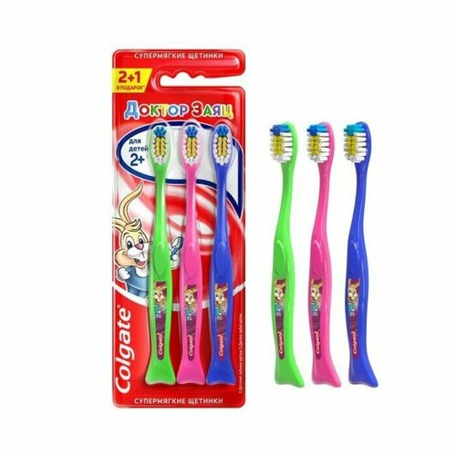Щётка зубная для детей Colgate «Доктор Заяц», 2+, супермягкая, 3 шт (комплект из 5 шт)