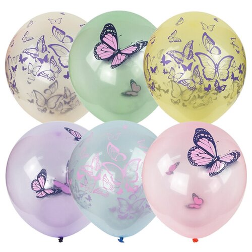Набор воздушных шаров МФ ПОИСК Кристалл Bubble. Бабочки, ассорти, 25 шт.