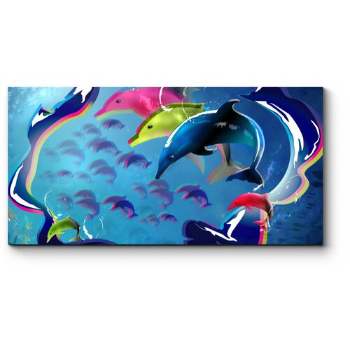Модульная картина Разноцветные дельфины 70x35