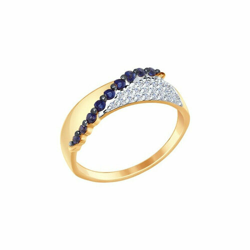Кольцо Яхонт, золото, 585 проба, фианит, размер 16.5, бесцветный, синий