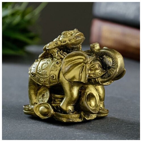 Фигура "Слон на деньгах" состаренное золото, 10х8,5х6см