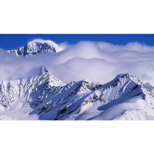 Картина на холсте 60x110 LinxOne "Горы снег зима Аляска Alaska" интерьерная для дома / на стену / на кухню / с подрамником
