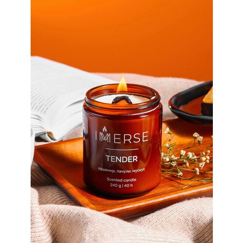 Ароматическая свеча с деревянным фитилем из соевого воска 240гр. аромат "TENDER" пачули, кашемир, мускус