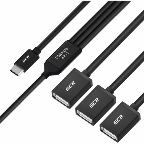 Переходник Gcr USB Hub Type-C гибкий 0.35m разветвитель на 3 USB порта, СМ / 3 х AF, черный, -55296