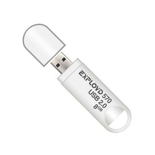 Флешка Exployd 570, 8 Гб, USB2.0, чт до 15 Мб/с, зап до 8 Мб/с, белая