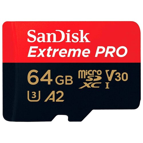 Карта памяти SanDisk microSDXC 64 ГБ Class 10, V30, A2, UHS Class 3, R/W 170/90 МБ/с, адаптер на SD, 1 шт., разноцветный