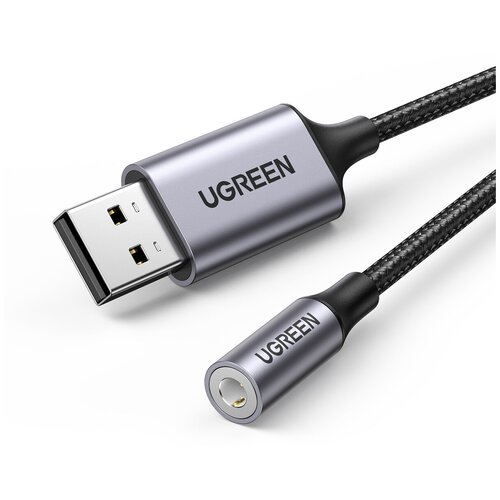 Адаптер UGREEN CM477 (30757) USB 2.0 to 3.5mm Audio Adapter Aluminum Alloy. Длина: 25 см. Цвет: темно-серый