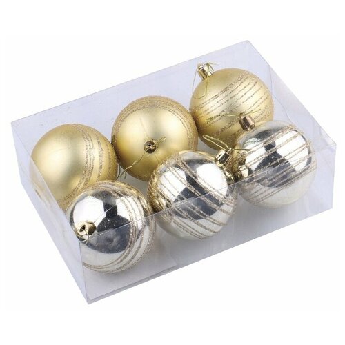 Набор елочных шаров Золотая сказка 590882, светло-золотистый, 8 см, 6 шт.