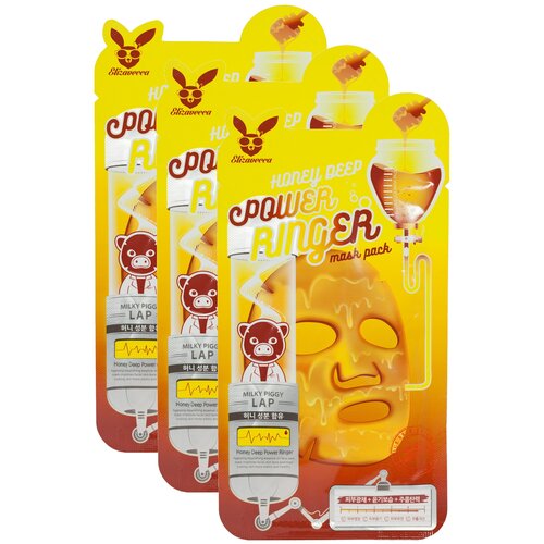 Elizavecca питательная тканевая маска с экстрактом мёда Honey Deep Power Ringer Mask Pack, 3 шт. по 23 мл, 3 уп.