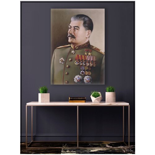 Картина для интерьера на натуральном хлопковом холсте "Портрет Сталина", 55*77см, холст на подрамнике, картина в подарок для дома