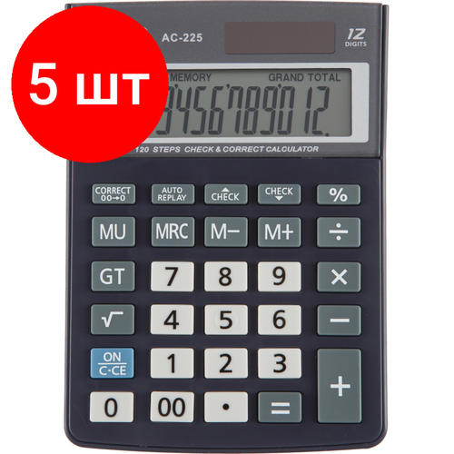 Комплект 5 штук, Калькулятор настольный Attache, AС-225, 12р, двойное питание, серый