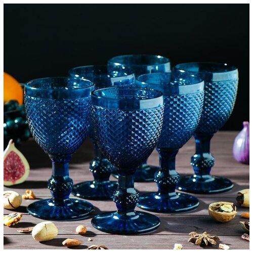 Набор бокалов стеклянных Magistro Вилеро, 280 мл, 8x16 см, 6 шт, цвет синий