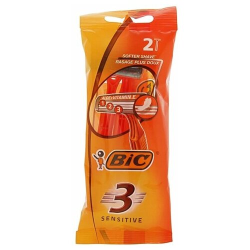 BIC Бритвенные станки одноразовые "БИК 3" для чувствительной кожи, 3 лезвия, 2 шт