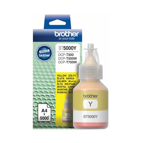 Чернила BROTHER (BT5000Y) для СНПЧ Brother DCP-T310/T510W\T710W, желтые, оригинальные, ресурс 5000 страниц