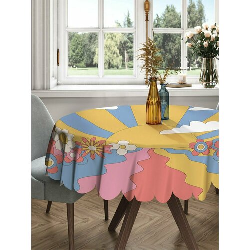 Скатерть круглая тканевая на стол JoyArty с рисунком "Лето восход" 150 на 150 см.