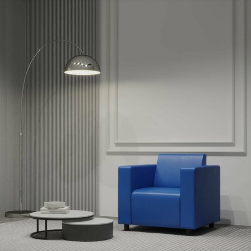 Кресло Альфа с подлокотниками синее. Офис, дом, салон красоты, прихожая, гостиная, в зону ожидания. Эко-кожа