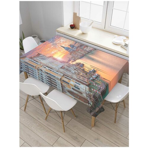 Скатерть прямоугольная JoyArty на кухонный стол "Широкая уличная река" из оксфорда, 180x145 см