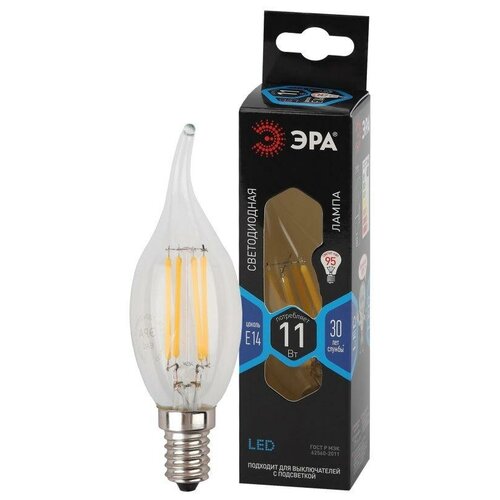 Лампа светодиодная филаментная F-LED BXS-11W-840-E14 BXS 11Вт свеча на ветру 4000К нейтр. бел. E14 | код. Б0047002 | Эра (9шт. в упак.)