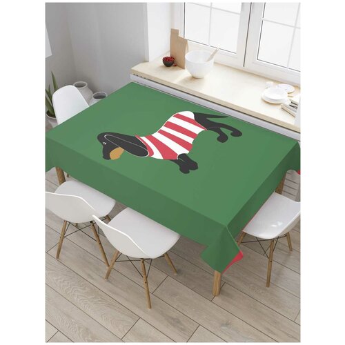 Скатерть прямоугольная JoyArty на кухонный стол "Такса в полосатой футболке" из оксфорда, 180x145 см