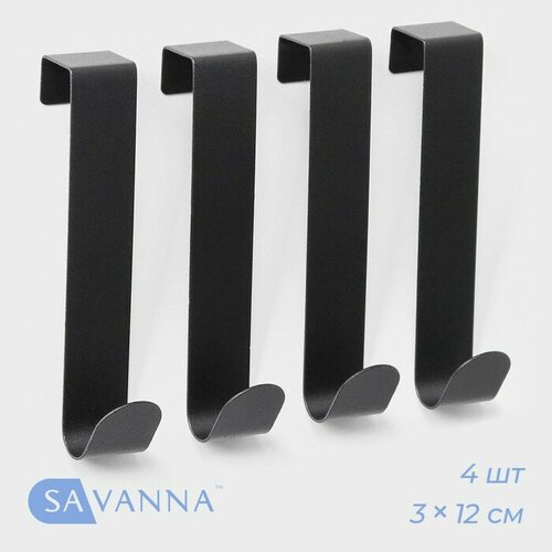 Набор металлических надверных крючков SAVANNA Black Loft Door Long, 4 шт, 3×12×2,2, дверь 1,8 см