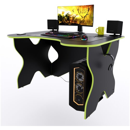 Иксообразный компьютерный стол "Х", чёрный с зелёной кромкой, 120x90x73 см