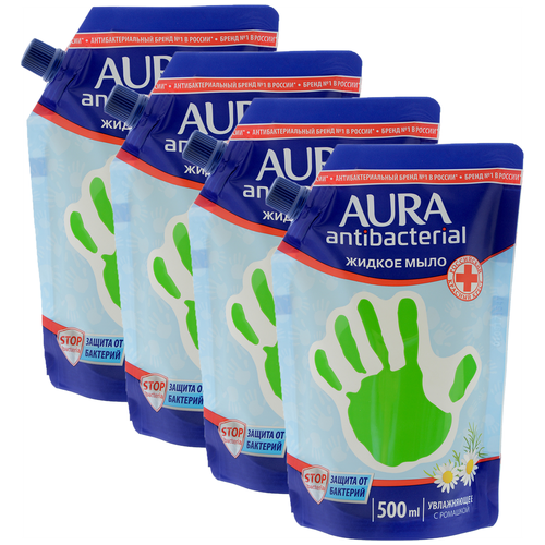 AURA Жидкое мыло с антибактериальным эффектом ромашка 500мл (4 шт в наборе)