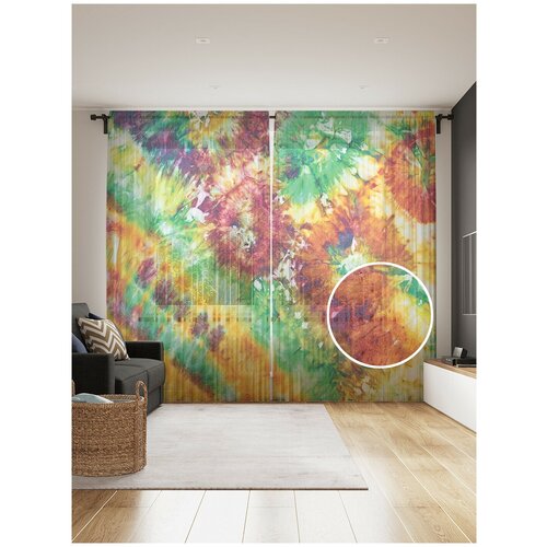 Тюль для кухни и спальни JoyArty "Яркая абстракция", 2 полотна со шторной лентой шириной по 145 см, высота 265 см.